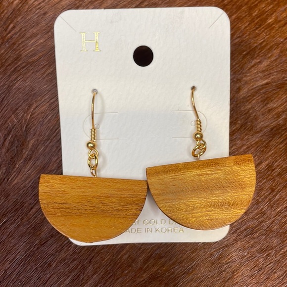 Jewelry | 18k Gold Dipped Half Moon Wood Wedge Dangle Earring New ...